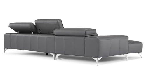 ZURI Furniture Raj Modern Slate Leather Sectional with Adjustable Headrests and Chaise - Left Chaise