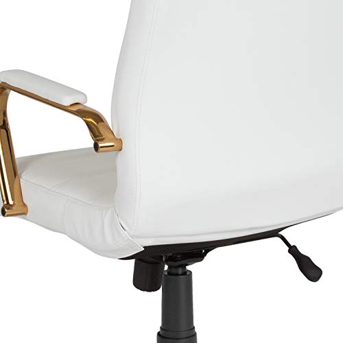 Flash Furniture Whitney High Back Desk Chair - White LeatherSoft Executive Swivel Office Chair with Gold Frame - Swivel Arm Chair