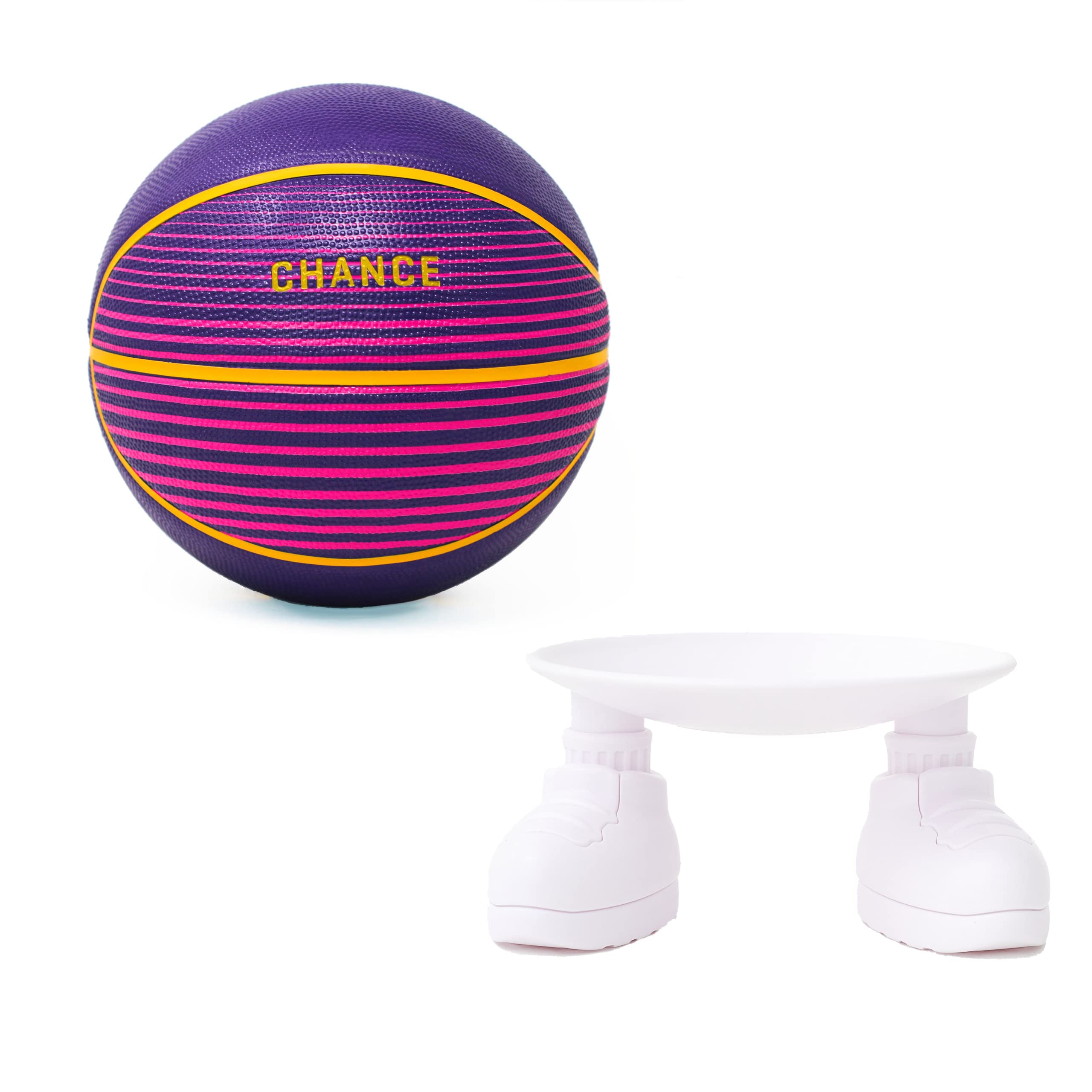 Chance Premium Rubber Outdoor/Indoor Basketball (5 Kids & Youth - 27.5", Rise - Purple, Pink, Yellow) Standly The Ball Stand