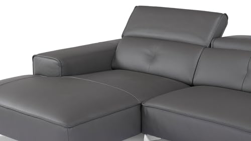 ZURI Furniture Raj Modern Slate Leather Sectional with Adjustable Headrests and Chaise - Left Chaise