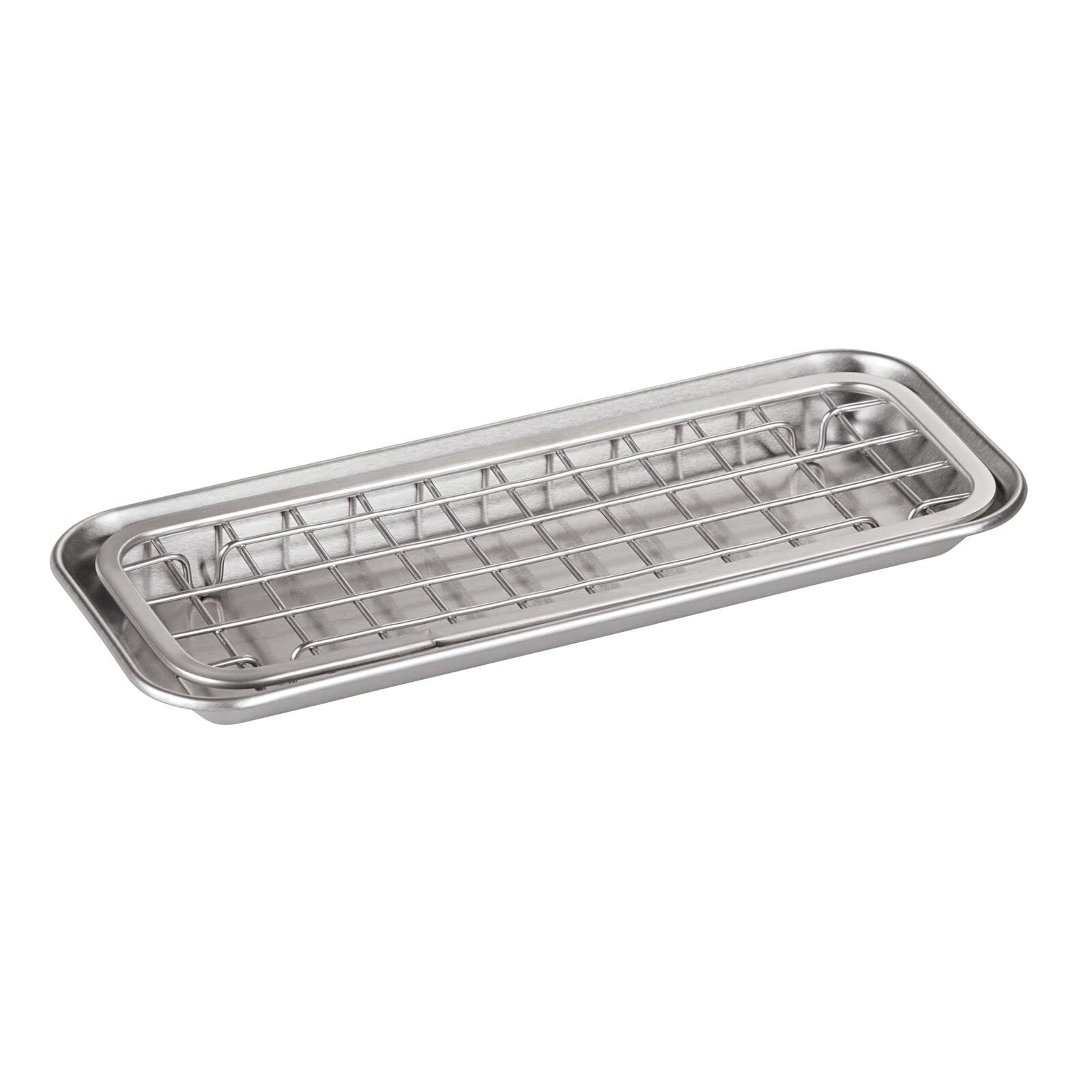 mDesign 2-Piece Sponge Tray for Kitchen Sink - Soap Holder for Kitchen Sink with Drainer Rack - Counter Caddy Dish for Scrubber and Sponges - Unity Collection - Brushed Chrome