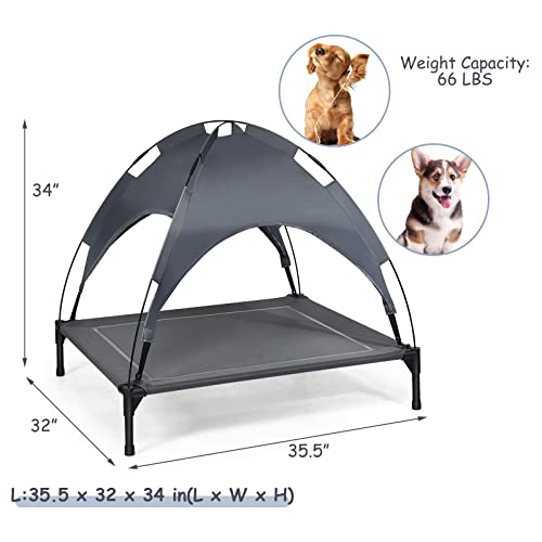 PETSITE Cooling Elevated Dog Bed, Portable Raised Dog Cot Bed with Removable Canopy, Outdoor Pet Hammock Bed for Small, Medium & Large Dogs