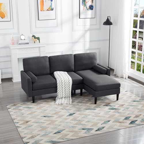 Eafurn L Shaped Sectional Sofa with Reversible Chaise Lounge, 3 Seater Convertible Corner Couch with Rubber Wood Legs, Modern Fabric Sofa&Couches for Living Room, Apartment and Small Space