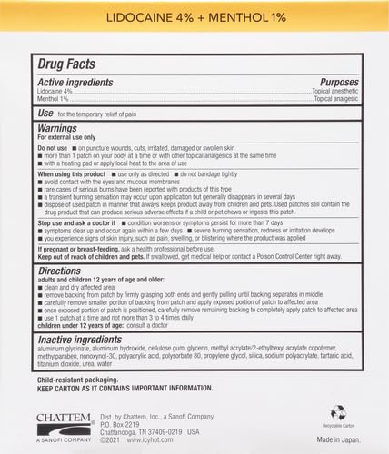 Icy Hot Max Strength Lidocaine Pain Relief Patch (5 Count) Penetrates for Fast, Targeted Relief