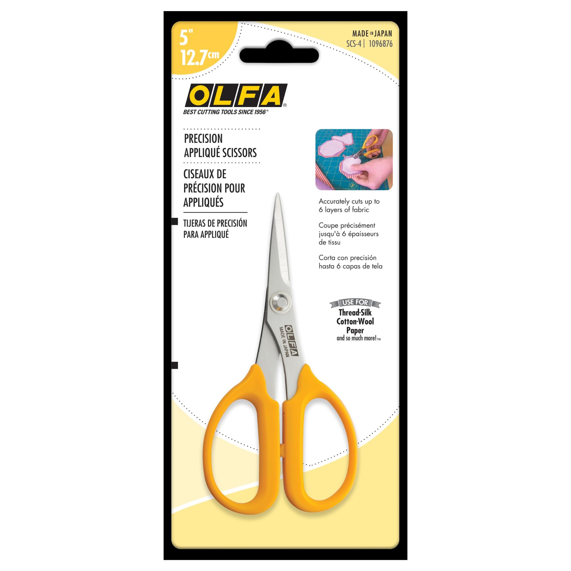OLFA 5" Straight Edge Stainless Steel Scissors (SCS-4) - 5 Inch Multi-Purpose Heavy Duty Precision Scissors w/ Sharp Blades & Comfort Grip for Home, Fabric, Sewing, Paper, Garden