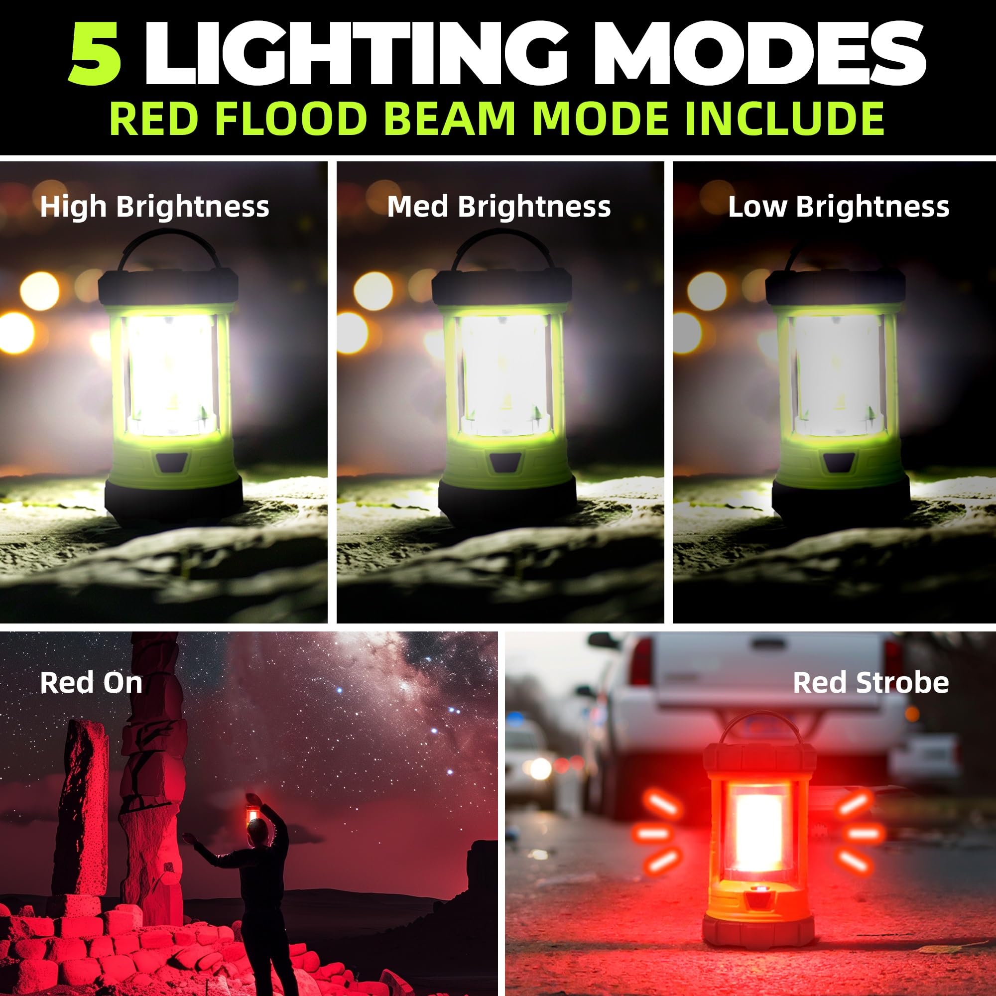 Rechargeable Camping Lantern, 3000LM 5 Light Modes Camping Light 4400 Capacity Phone Charger LED Impact-Resistant Flashlight Lantern Portable Waterproof Hurricane Lanterns for Emergency(Pale Green)