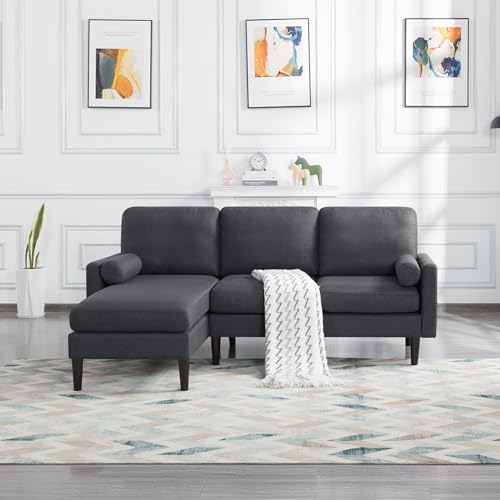 Eafurn L Shaped Sectional Sofa with Reversible Chaise Lounge, 3 Seater Convertible Corner Couch with Rubber Wood Legs, Modern Fabric Sofa&Couches for Living Room, Apartment and Small Space