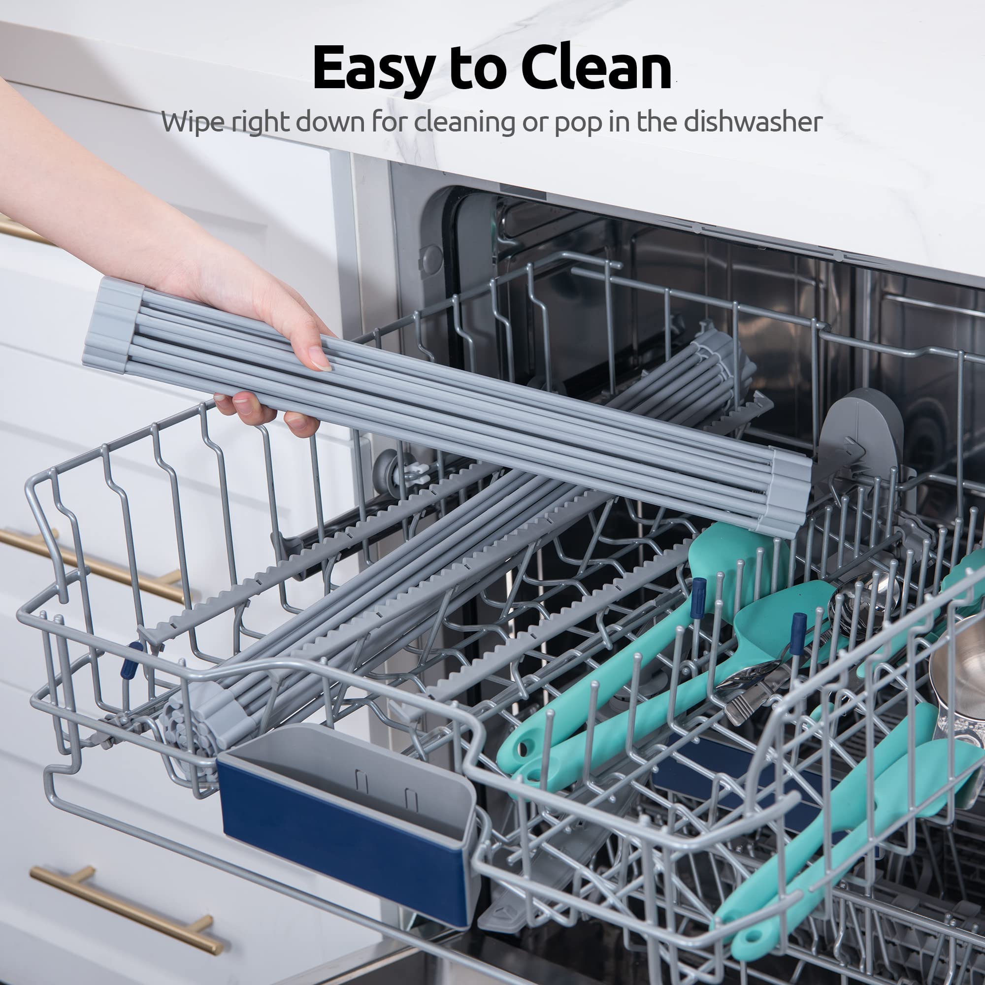 U-Taste Roll Up Dish Drying Rack 20.5 by 13 Inches, Over The Sink Foldable Multipurpose Silicone Dish Drainer Warm Gray, Large