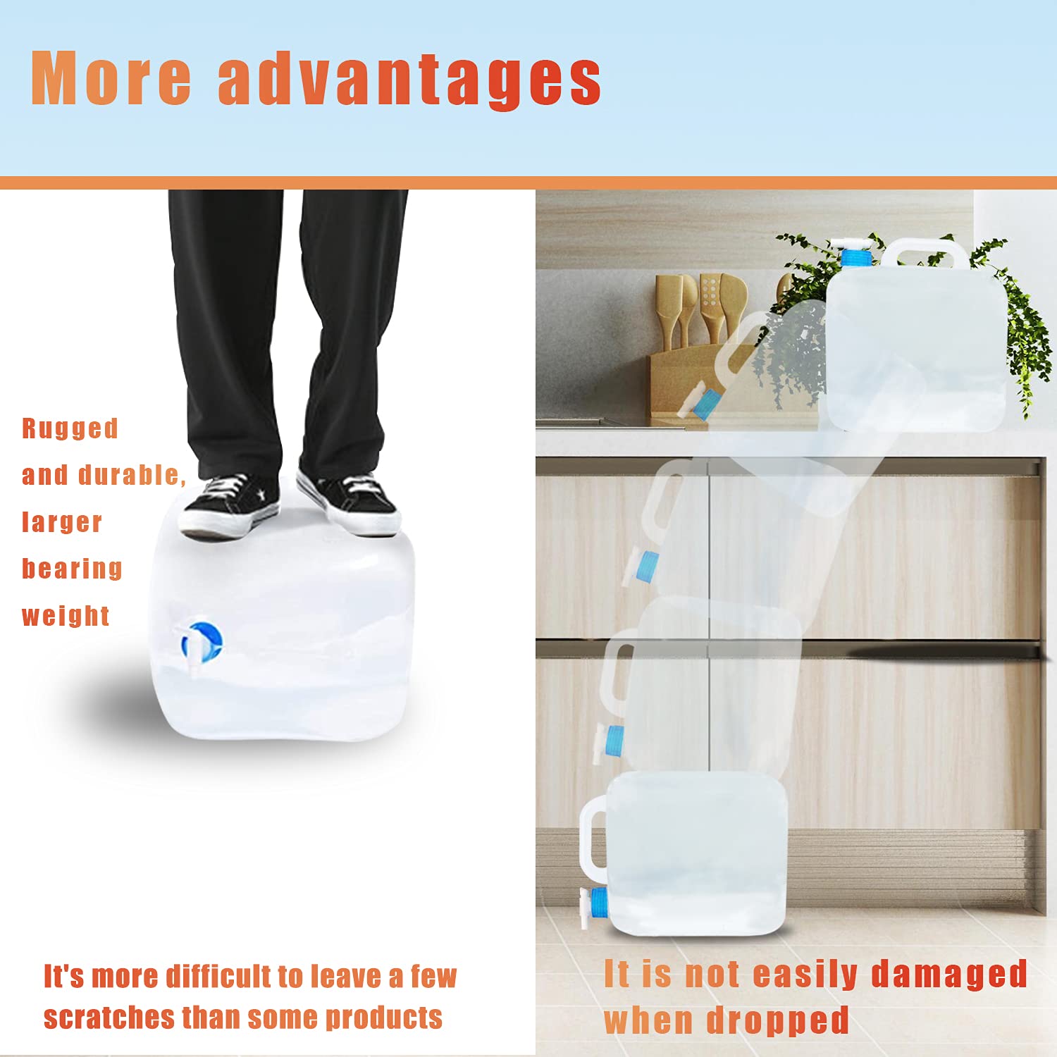 Collapsible Water Container with Spigot, Camping Water Storage Carrier Jug BPA-Free for Outdoors Hiking Backpack & Survival Kit, Foldable Portable Canteen 1.3/2.6/3.9/5.3 Gallon (5.3 Gallon, 1-Pack)