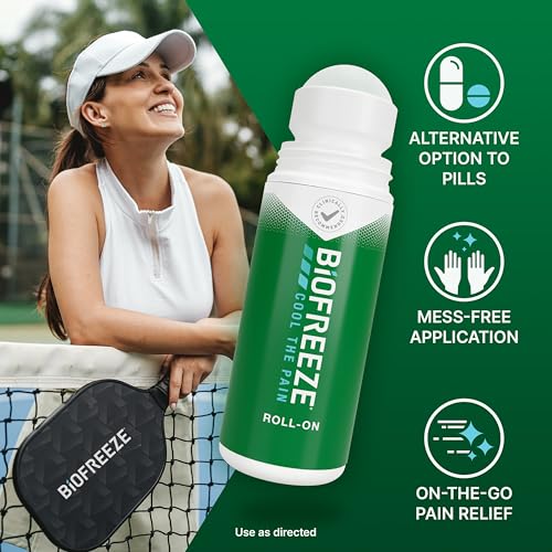 Biofreeze 13451 Roll-On Pain-Relieving Gel, 2.5 FL oz, Green Topical, Arthritis, Strains, Bruises, & Sprains
