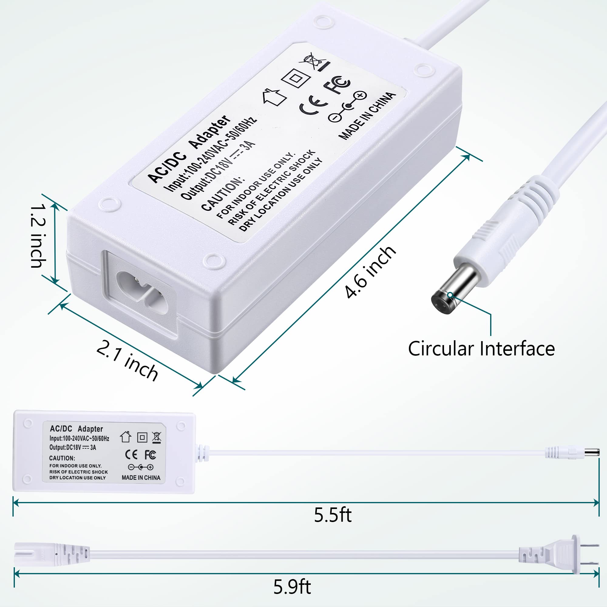 Power Adapter Compatible with Cricut Maker and Cricut Explore Air 2 Cutting Machine, 18V 3A AC Power Replacement Cord Compatible with Cricut, Charger Power Supply Wall Plug Cord Replacement (White)