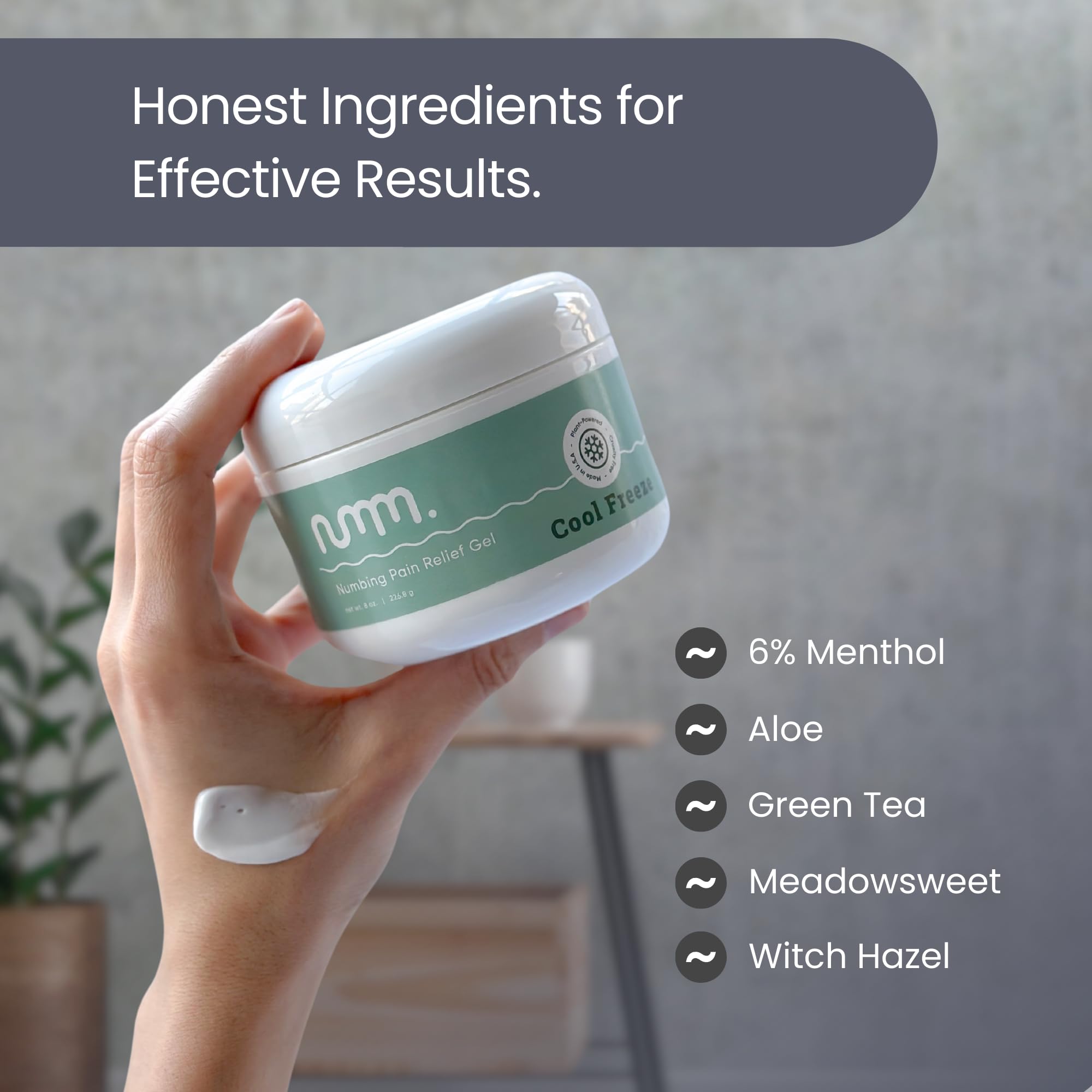 numm. Instant Pain Relief Gel, Cool Freeze, 6% Menthol, Citrus Mint Scent, 8oz, 1 Count
