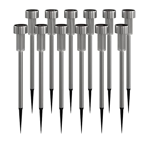 Flash Furniture DN-SL104-12-SS-GG 12 Pack Stainless Steel LED, Weather Resistant Outdoor Solar Powered Lights for Pathway, Garden, & Yard