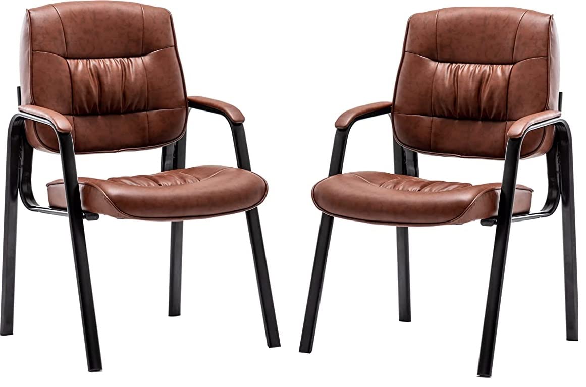 BTEXPERT Brown Premium Leather Office Executive Waiting Room Guest/Reception Side Conference Chair Set of 2