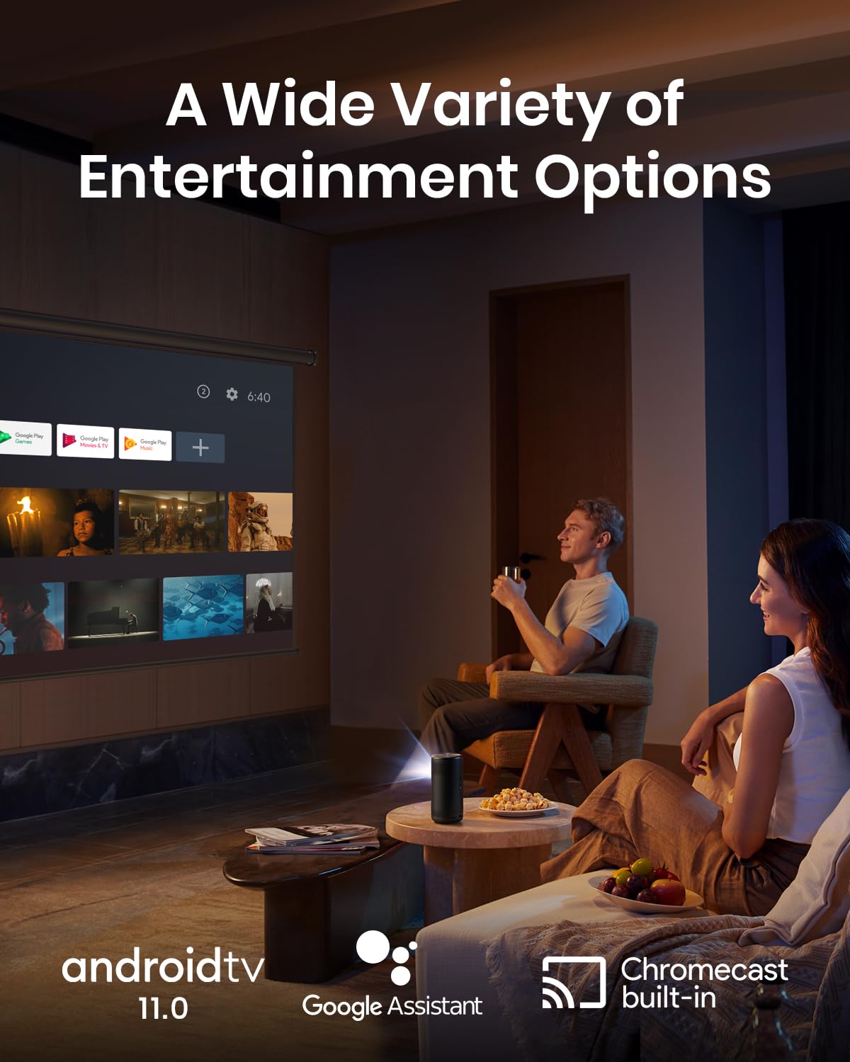 Nebula Anker Capsule 3 Laser 1080p, Smart, Wi-Fi, Mini Projector, Black, Portable Projector, Laser Projector, Autofocus, 120-Inch Picture, Built-in Battery, 2.5 Hours of Playtime (Renewed)