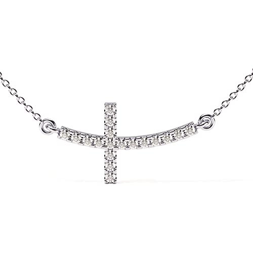 Eternate 14k Solid Gold Diamond Sideways Cross Pendant Necklace for Women in Yellow, White, Rose Gold