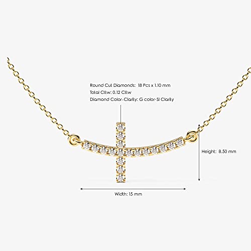 Eternate 14k Solid Gold Diamond Sideways Cross Pendant Necklace for Women in Yellow, White, Rose Gold