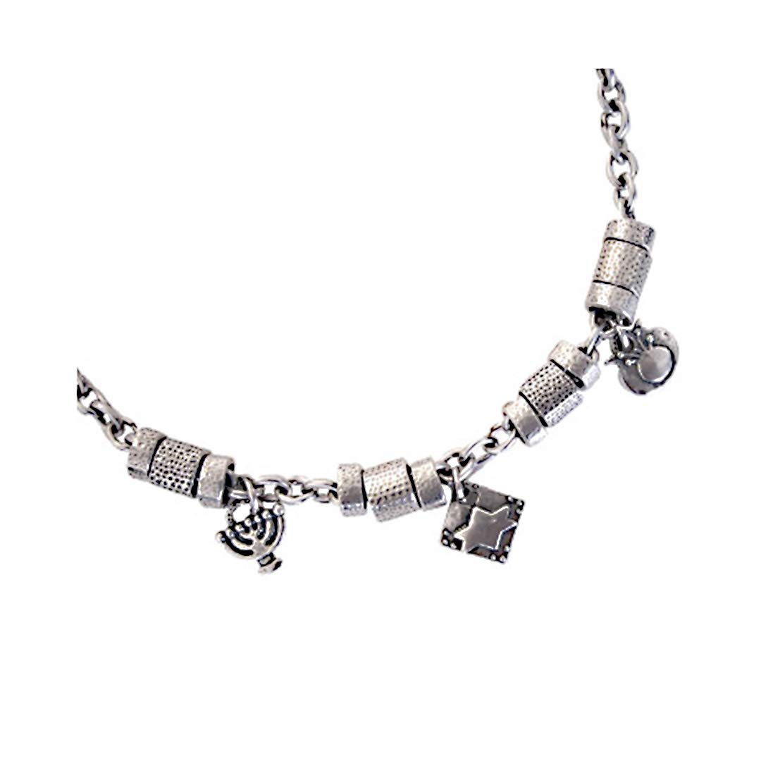 Jewish Jewelry Gift, Necklace, Pewter Star of David, Menorah & Pomegranate Pedants. 17.5" Long. Hand Made by DANON