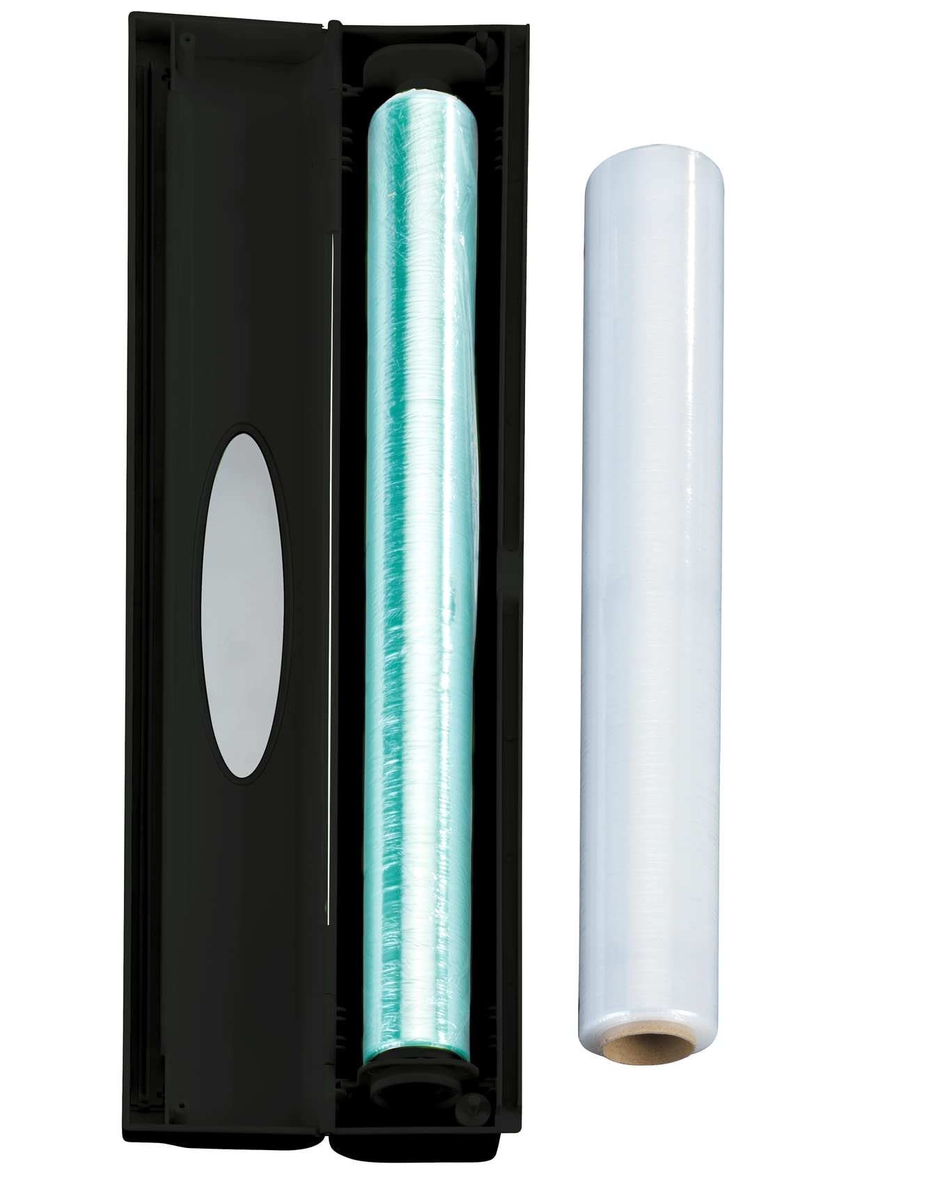 WENKO Plastic, Cling Film Holder, Refillable Aluminum Foil Wrap Dispenser with Slide Cutter for Kitchen Organization, 14.96 x 2.05 x 2.64 in, Black