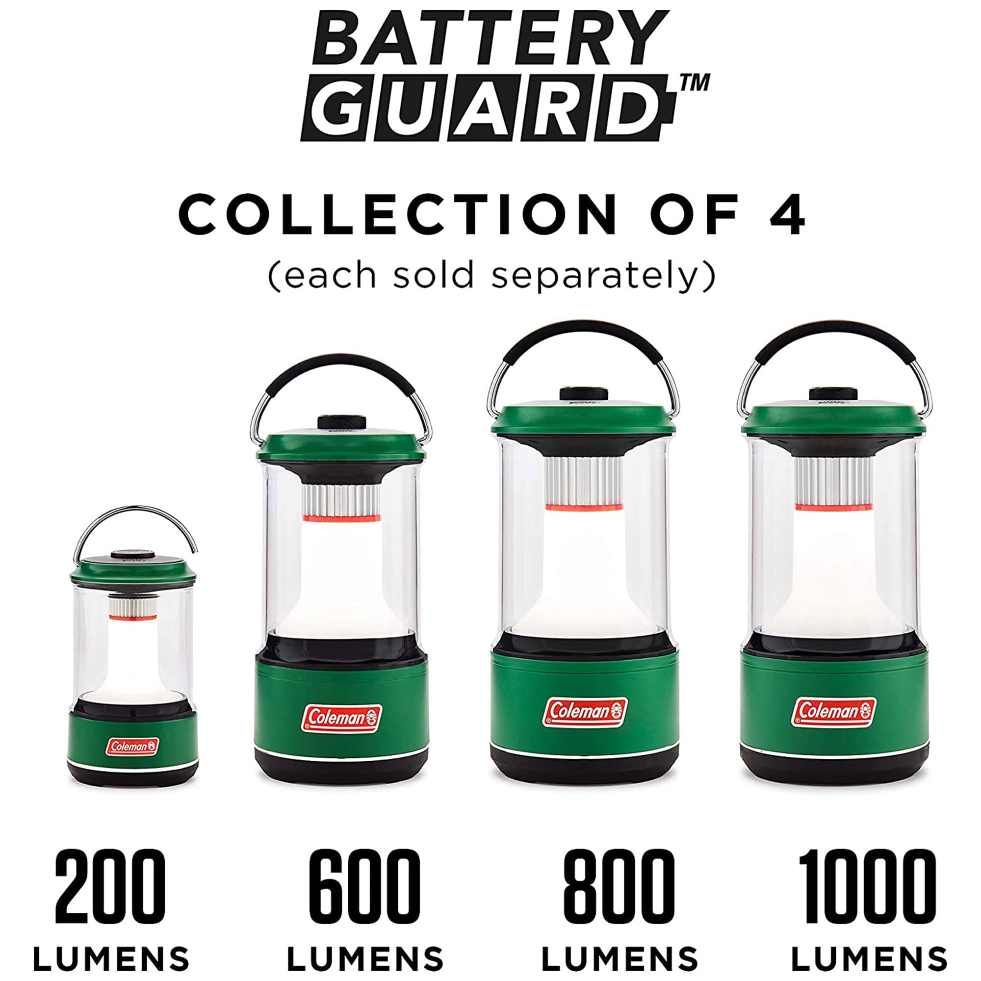 Coleman 1000 Lumens LED Water-Resistant Outdoor Camping Light Lantern with 4 Lighting Modes, and BatteryGuard Protection Technology, Green (3 Pack)