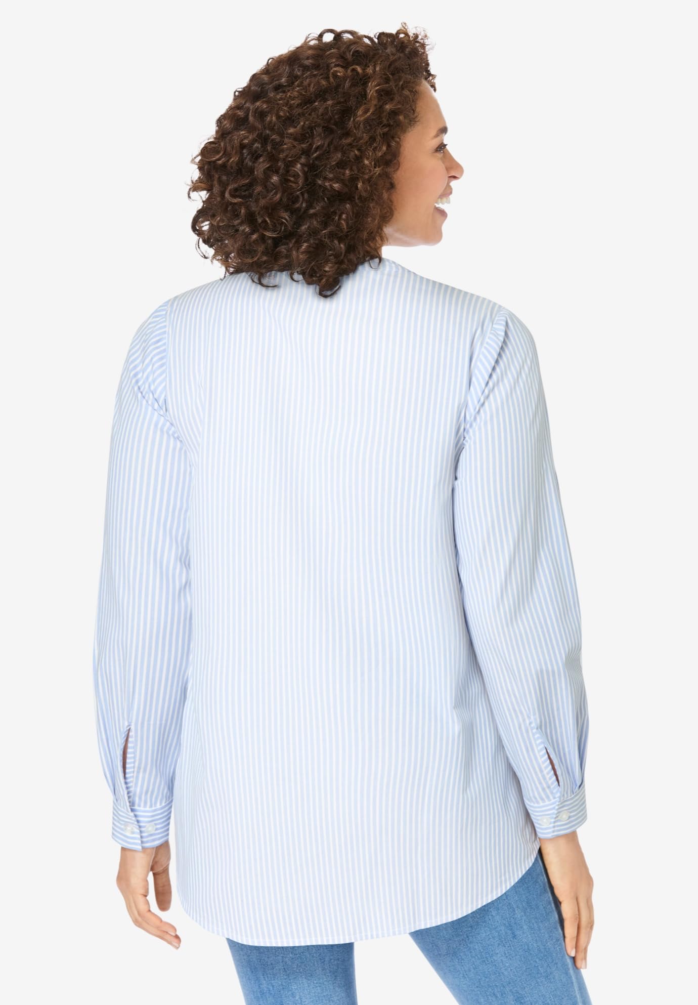 Woman Within Women's Plus Size Perfect Pintuck Tunic - 30/32, French Blue Stripe