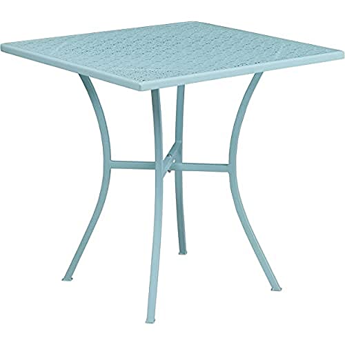 Flash Furniture Commercial Grade 28" Square Sky Blue Indoor-Outdoor Steel Patio Table