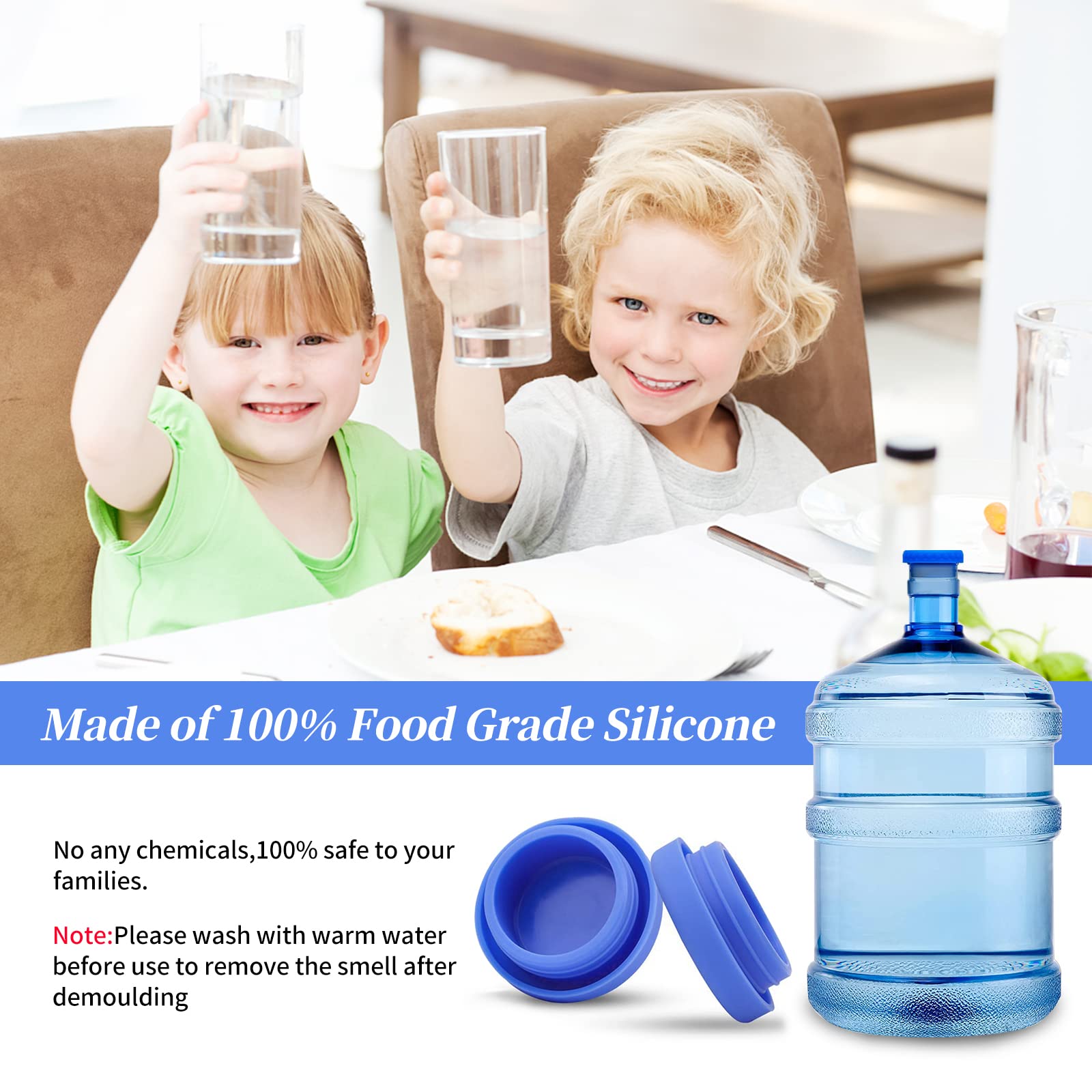 5 Gallon Water Bottle Caps Pack of 4, Silicone Replacement Caps for 5 Gallon Water Jug Reusable, No Spill 5 Gallon Water Jug Lids Leak Proof Fit 55mm Bottles