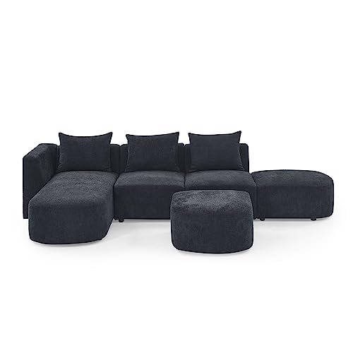 L-Shaped Corner Sectional Sofa Left Facing Modular Sofa&Couch, Modern Living Room Free 5 Seater Convertible Sofá Deep Seat Tufted Upholstered Cloud Couch W/Ottoman & Chaisesfor Home Office Apartment