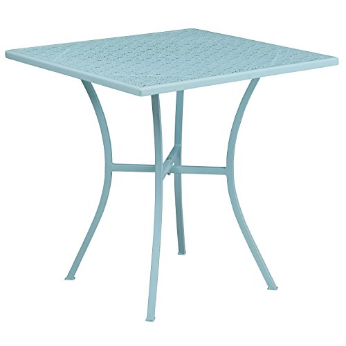 Flash Furniture Commercial Grade 28" Square Sky Blue Indoor-Outdoor Steel Patio Table