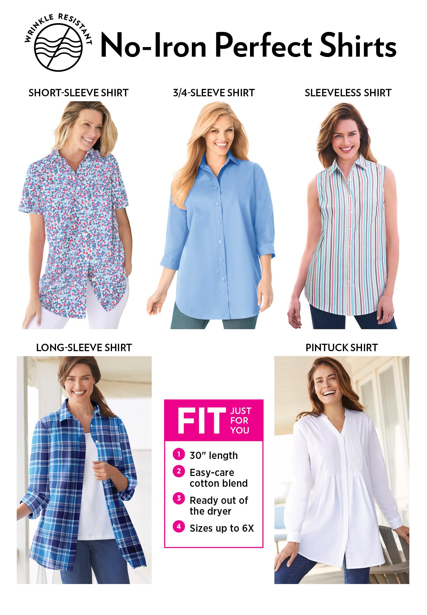 Woman Within Women's Plus Size Perfect Pintuck Tunic - 30/32, French Blue Stripe