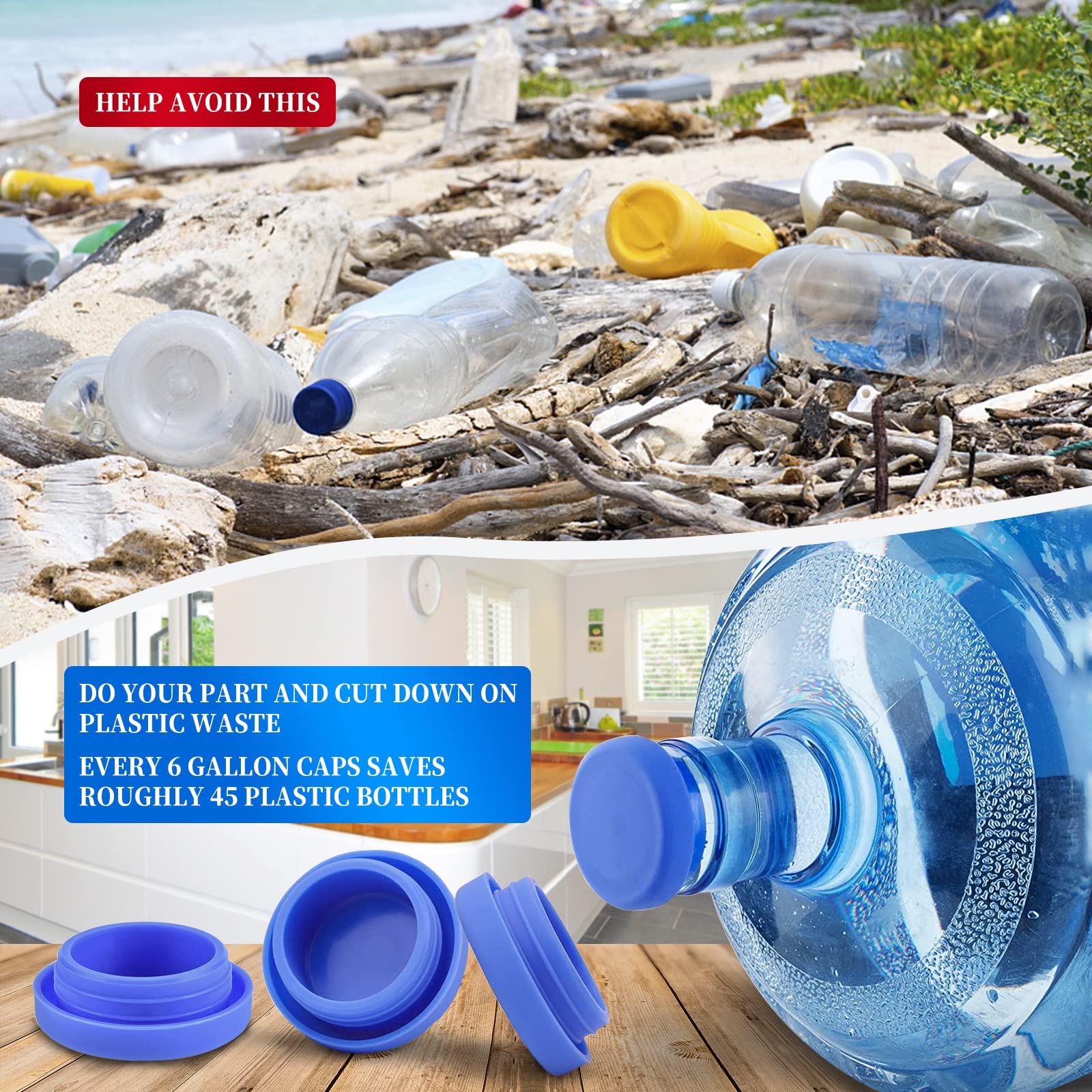 5 Gallon Water Bottle Caps Pack of 4, Silicone Replacement Caps for 5 Gallon Water Jug Reusable, No Spill 5 Gallon Water Jug Lids Leak Proof Fit 55mm Bottles