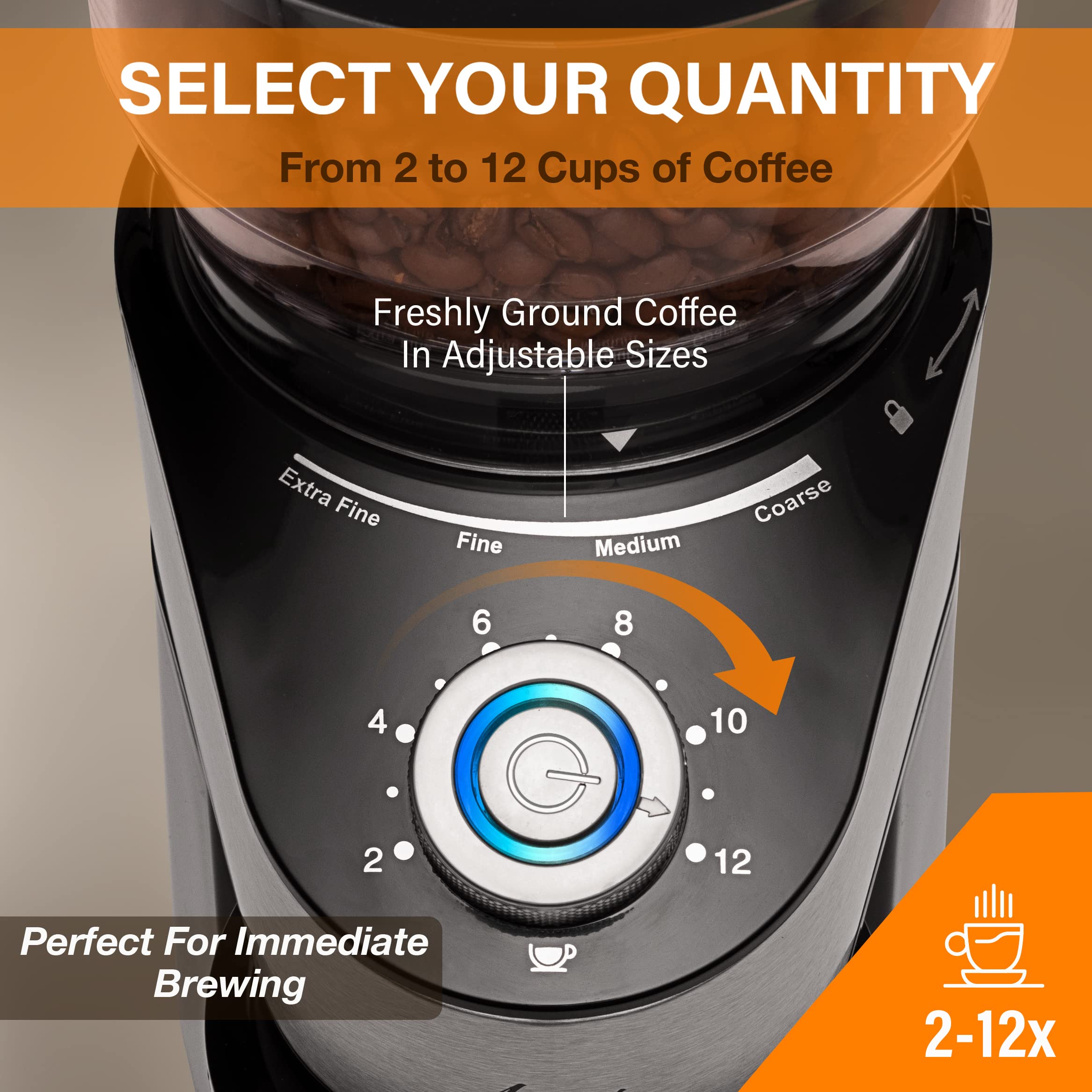 Asani Electric Coffee Grinder, Conical Burr Mill for Mess-Free Use, 35 Settings for Espresso, French Press, Pour Over & Drip Brewing