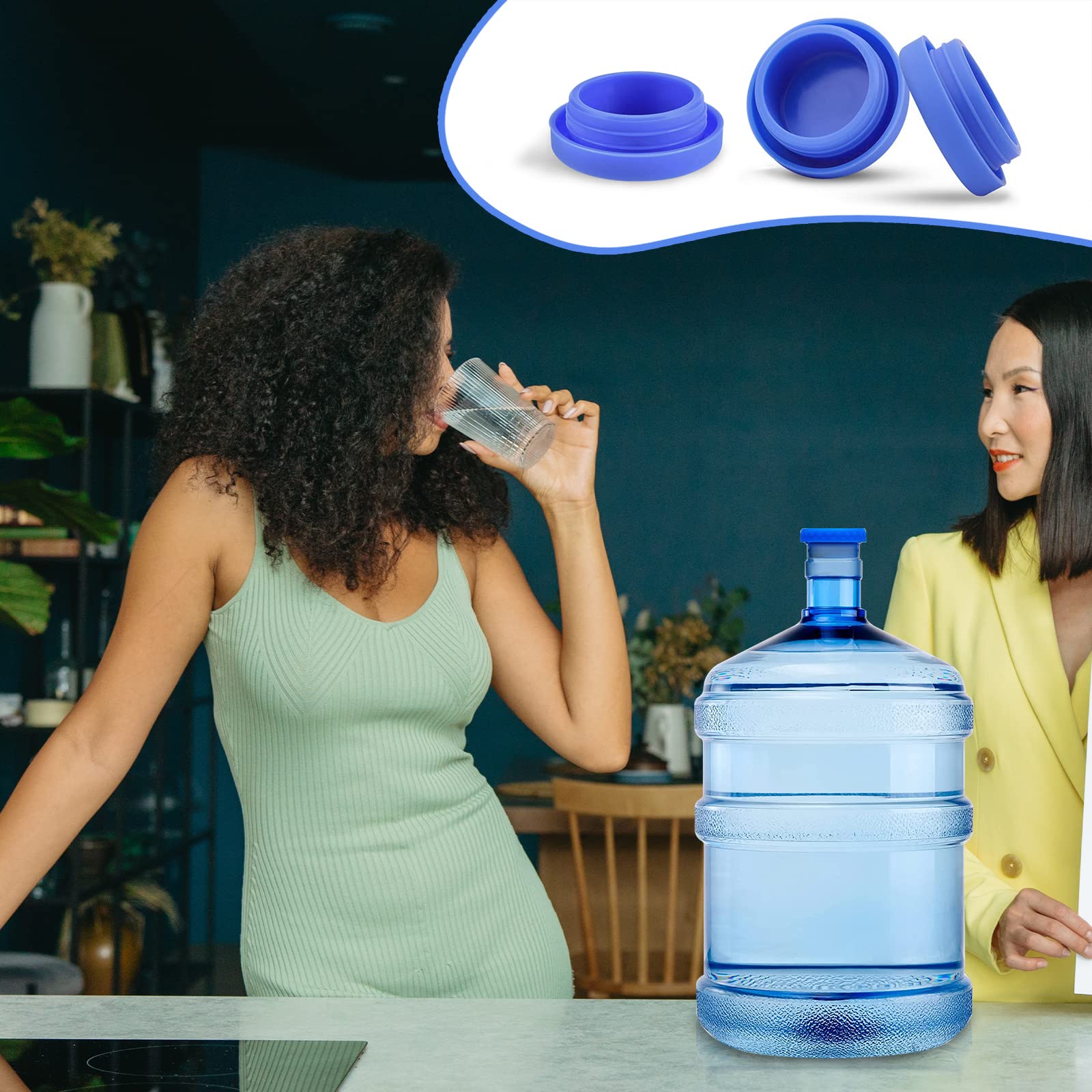 5 Gallon Water Bottle Caps Pack of 4, Silicone Replacement Caps for 5 Gallon Water Jug Reusable, No Spill 5 Gallon Water Jug Lids Leak Proof Fit 55mm Bottles