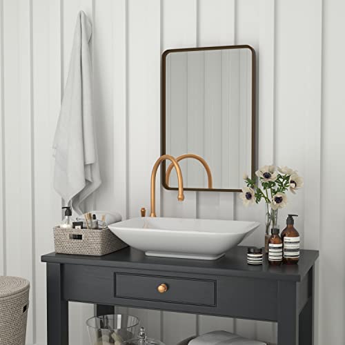Flash Furniture Janinne Rectangle Wall Mirror - Brushed Bronze Accent Mirror - 20" x 30" Vanity Mirror - for Bathroom, Vanity, Entryway, Dining Room, & Living Room