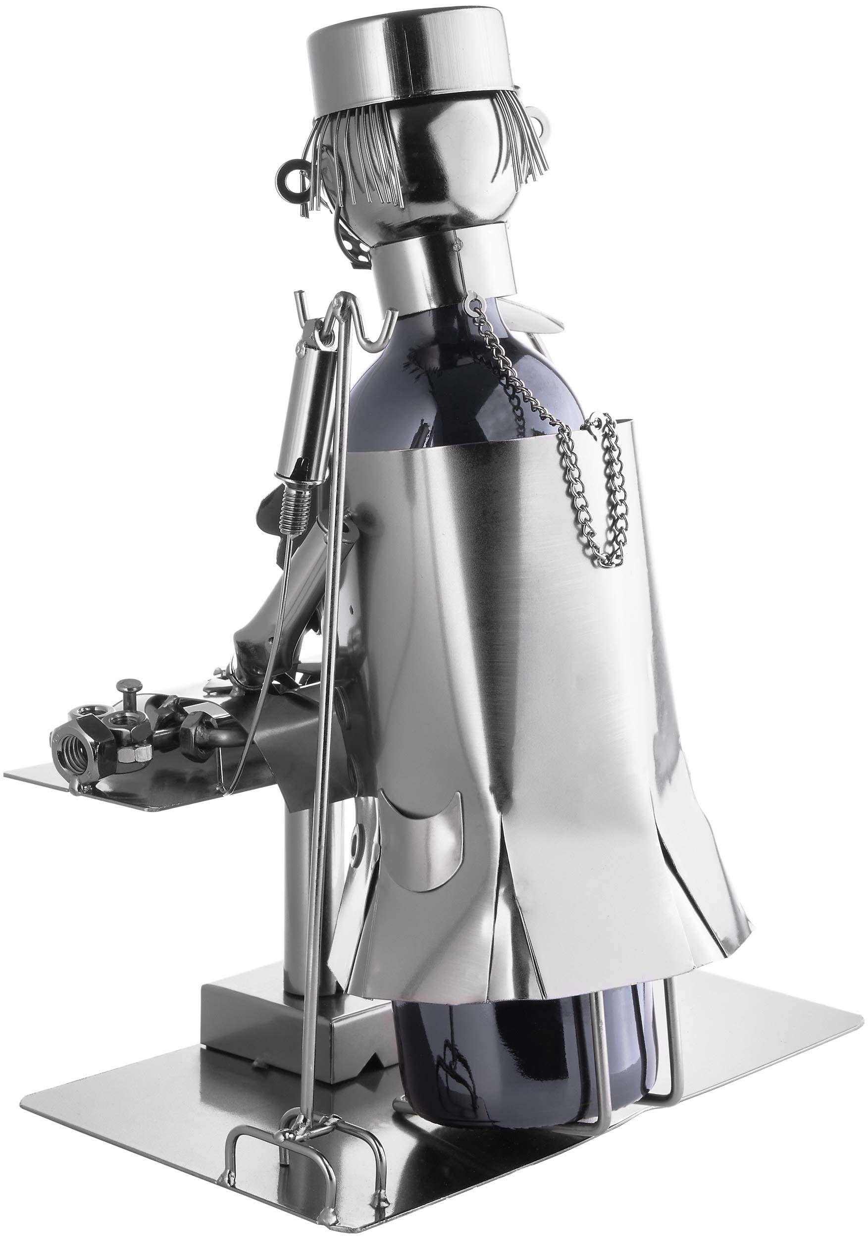 BRUBAKER Wine Bottle Holder 'Surgeon' - Table Top Metal Sculpture - with Greeting Card