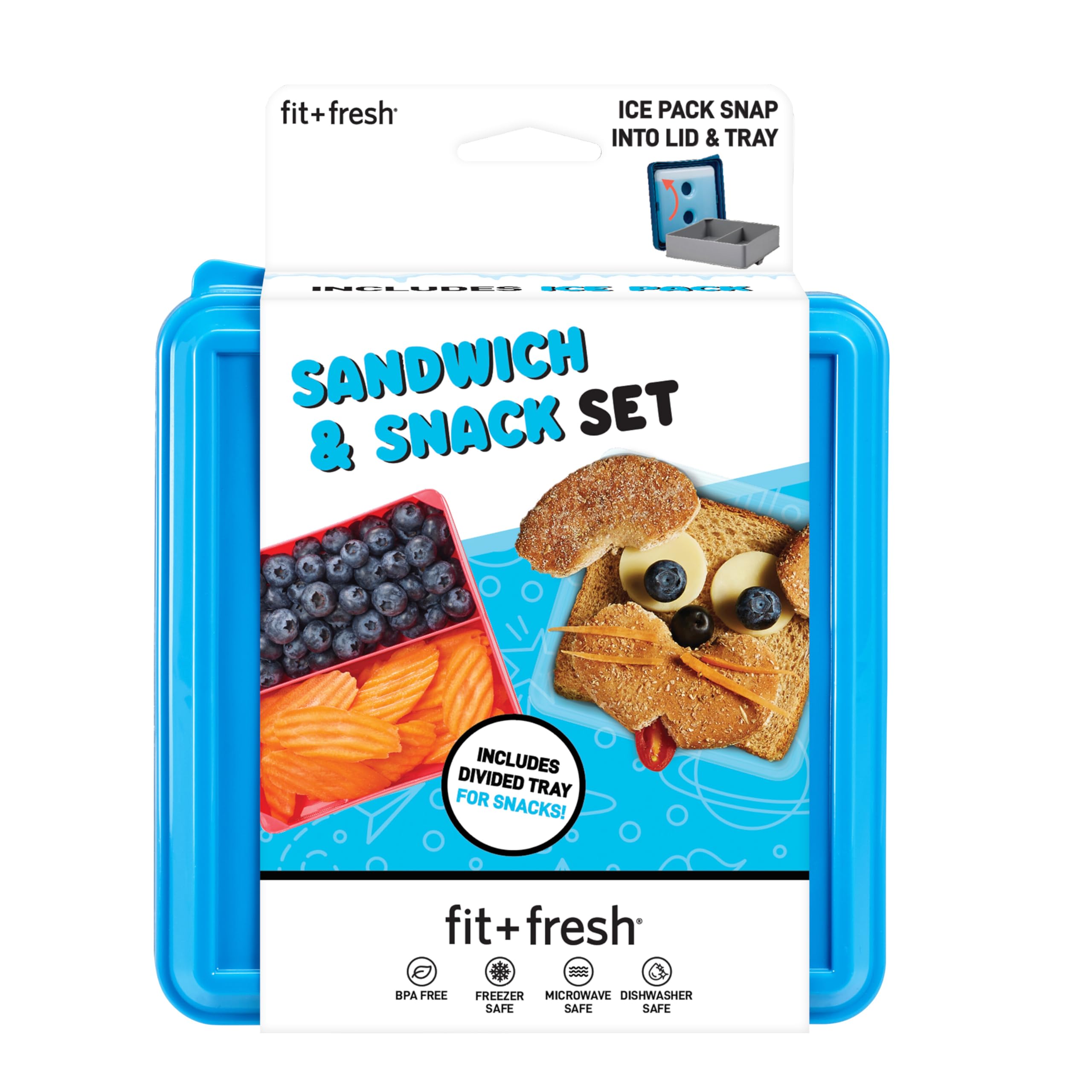 Fit & Fresh Divided Carrier with Removable Ice Lunch Pack, 5.75" x 6" x 3.625", Colors may vary