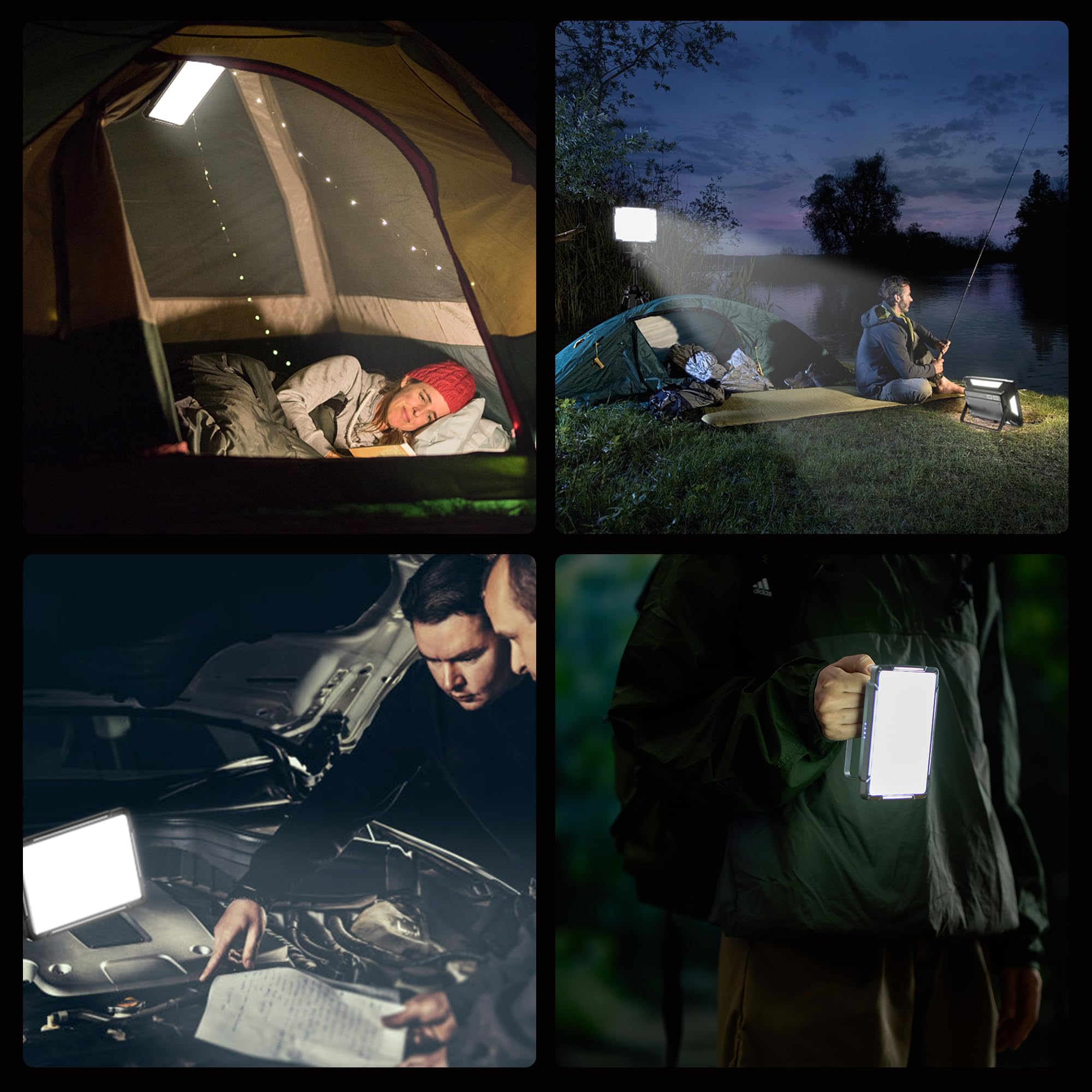 LED Camping Lantern Rechargeable 4400LM,Unique Double Light Panels, 9000mAh,Portable,8 Light Modes,Fill Light, Tent Light for Power Outages, Emergency, Hurricane, Home, Hiking