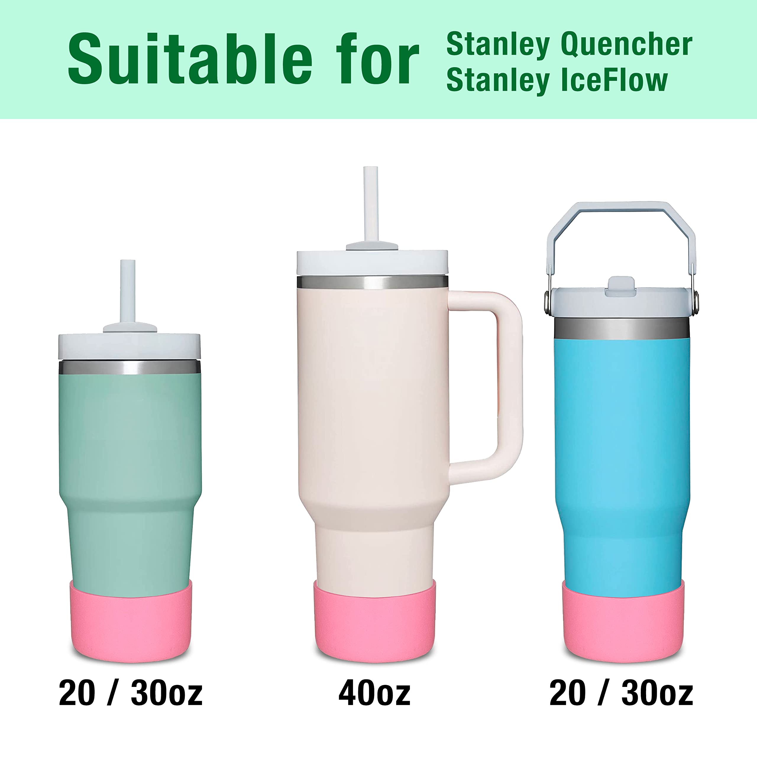 Stanley Silicone Boot 40 oz Silicone Boot Pink Bottom Quencher Handle Accessories for Tumbler IceFlow 30 oz, Protective Sleeve Cover 2Pcs