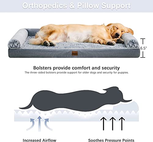 BFPETHOME Dog Beds for Large Dogs, Orthopedic Dog Bed for Medium Large Dogs, Egg- Foam Dog Crate Bed (XL(42 * 30 * 7 inch), Grey)