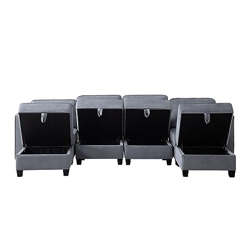 Goohome 116'' Modular Sectional, U-Shaped Velvet Convertible, Minimalist Modern 6 Seater Sleeper Couch with Chaise Ottomans, Sofa Sets, for Living Room, Bedroom, B-Dark Gray