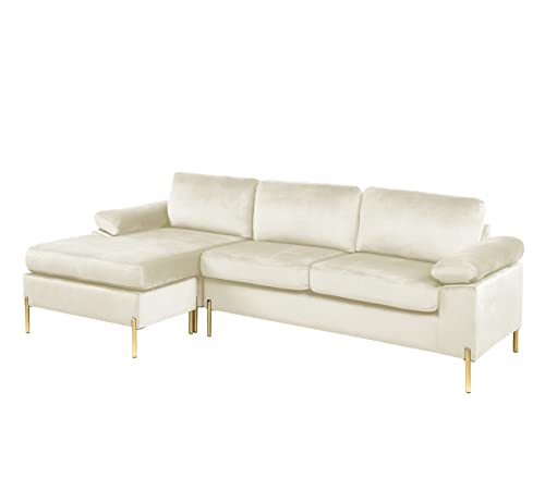 EMKK 101" Reversible Sectional 3 Seat L Shaped Modular Sofa with Flexible Storage Ottoman Chaise Modern Velvet Upholstered Sofá &Couches for Living Room Furniture Sets Apartment Office, E-Beige