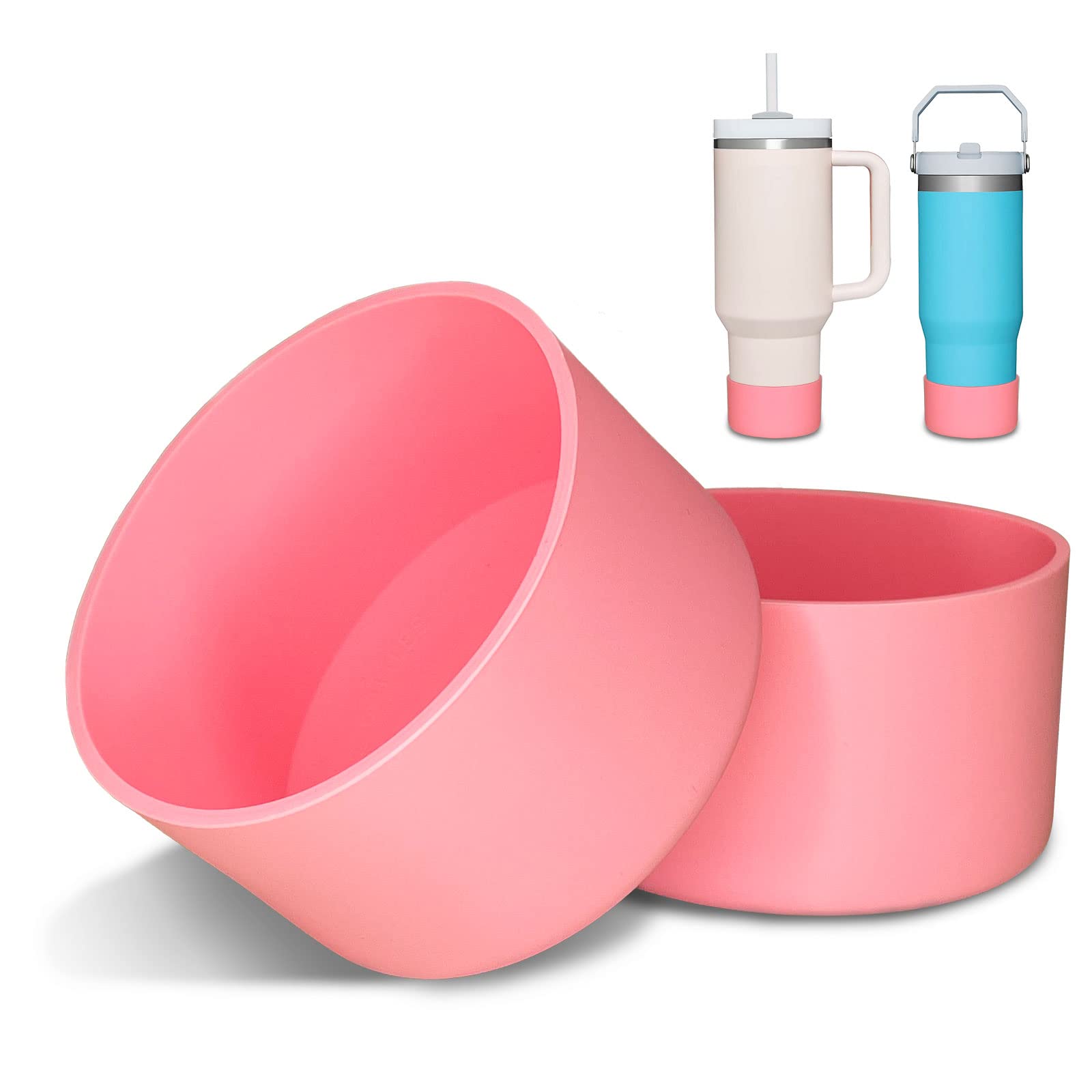 Stanley Silicone Boot 40 oz Silicone Boot Pink Bottom Quencher Handle Accessories for Tumbler IceFlow 30 oz, Protective Sleeve Cover 2Pcs