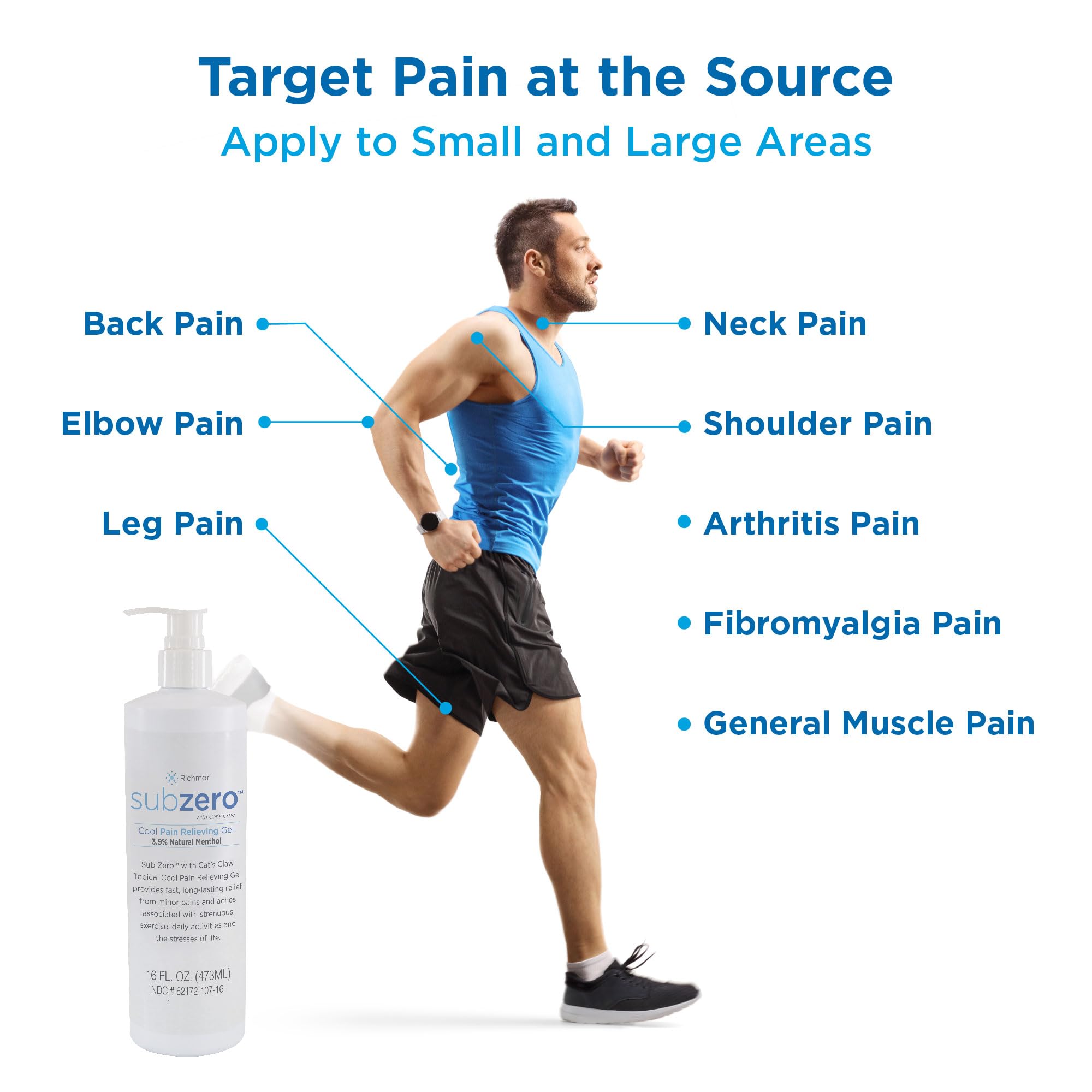 Sub Zero Cooling Pain Relief Gel, 16oz Bottle with Pump - Joint Relief and Nerve Pain Relief Cream for Muscle Deep Pain Relief and Arthritis Relief