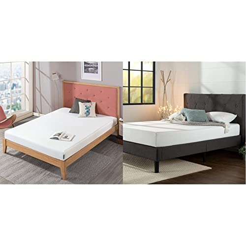 ZINUS 6 Inch Green Tea Cooling Gel Memory Foam Mattress, Queen & Shalini Upholstered Platform Bed Frame/Mattress Foundation/Wood Slat Support, Dark Grey, Queen
