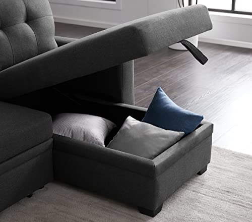 Eafurn 3 Seater Sectional Sofa with Reversible Chaise Lounge, L Shaped Convertible Couch Pull Out Bed and Storage, Comfy Linen Upholstery Corner Sofa&Couches for Living Room Office Furniture Sets