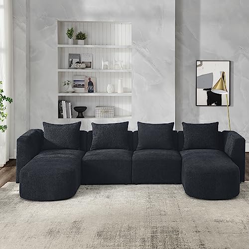 U-Shaped Stylish Comfy Sectional Sofa Couch with 2 Single Seats and Lounge Chaises, Oversized Modern DIY Combination Convertible Modular Sofa & Couch, Cloud Deep Seater Cozy Sofá for Living Room