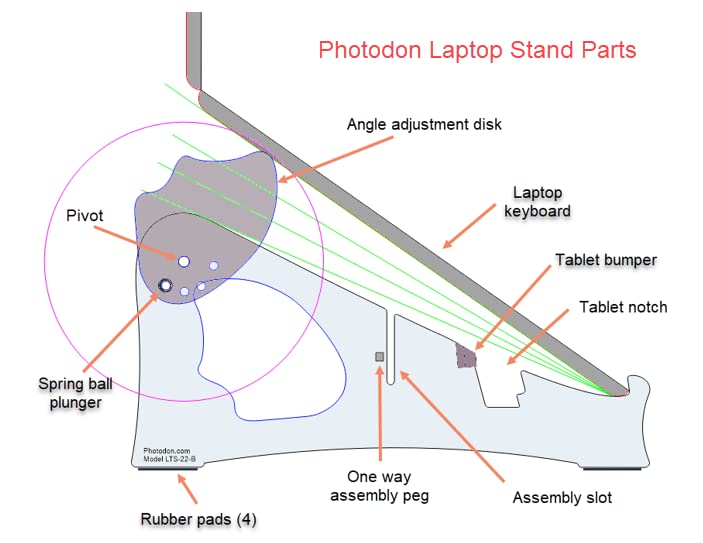 Photodon STANDLY™ Acrylic Laptop Stand, Convenient Portable Adjustable, Multifunction Ergonomic, Compatible with 12-to-20-inch Tablet and Notebooks in Black
