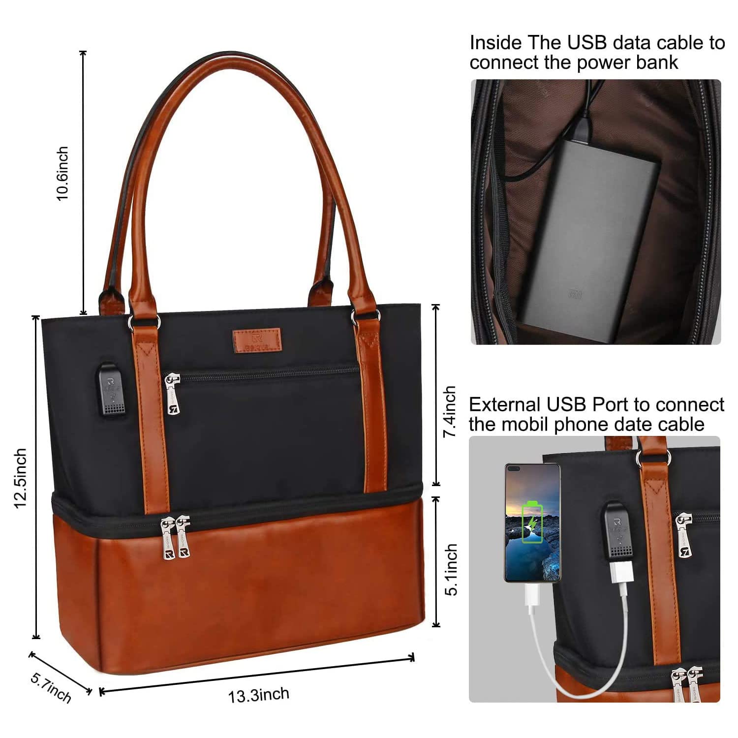 MONSTINA Lunch Bag,Lunch Tote Bag for Women,Large Lunch Box with Waterproof Insulated,USB Reusable Lunch Pouch for Office School