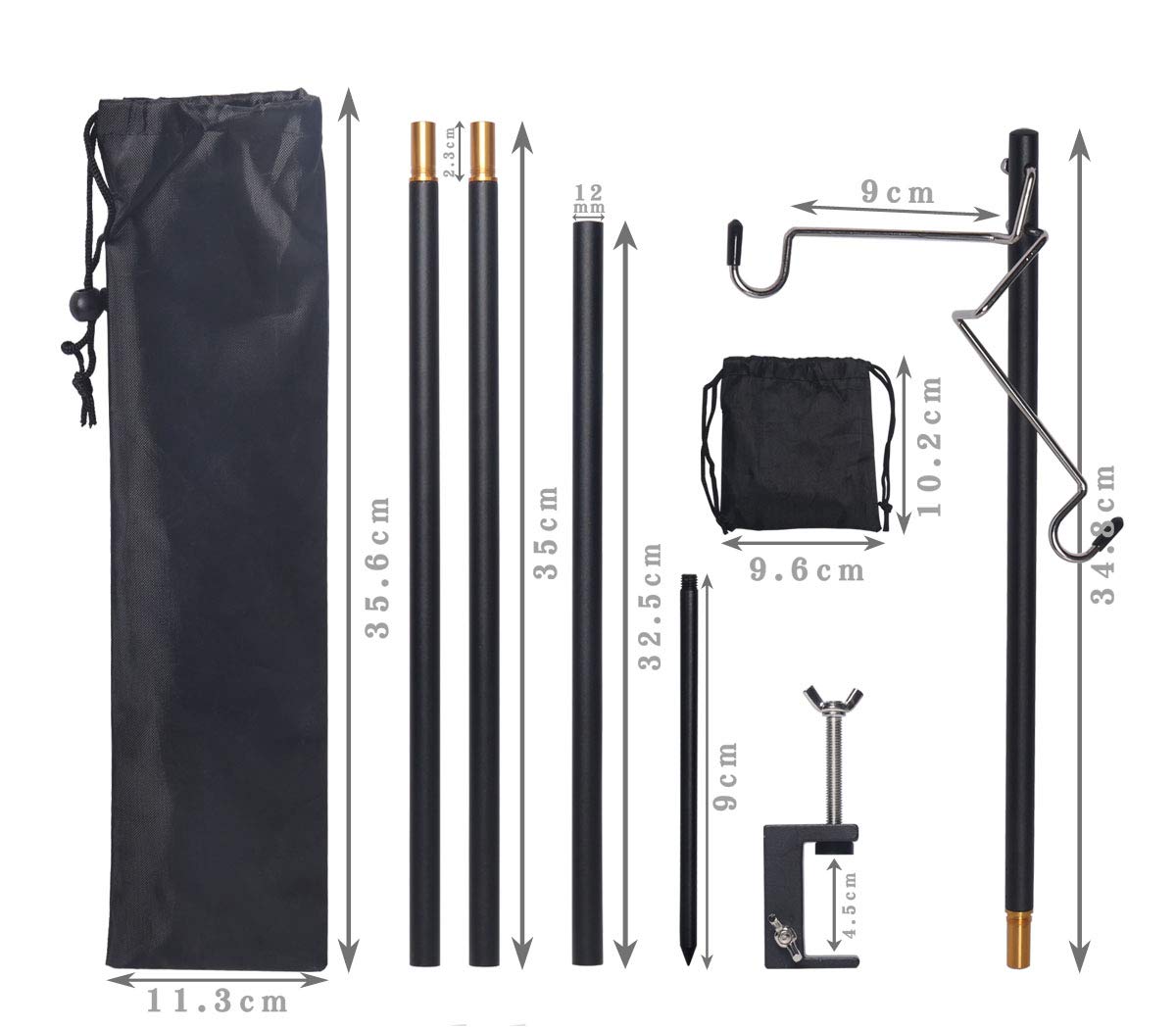 HIKEMAN Folding Lantern Stand Pole Portable Lamp Stand Hook Collapasible Light Stand Holder for Camping Fishing Picnic BBQ Outdoor Activities (Black)