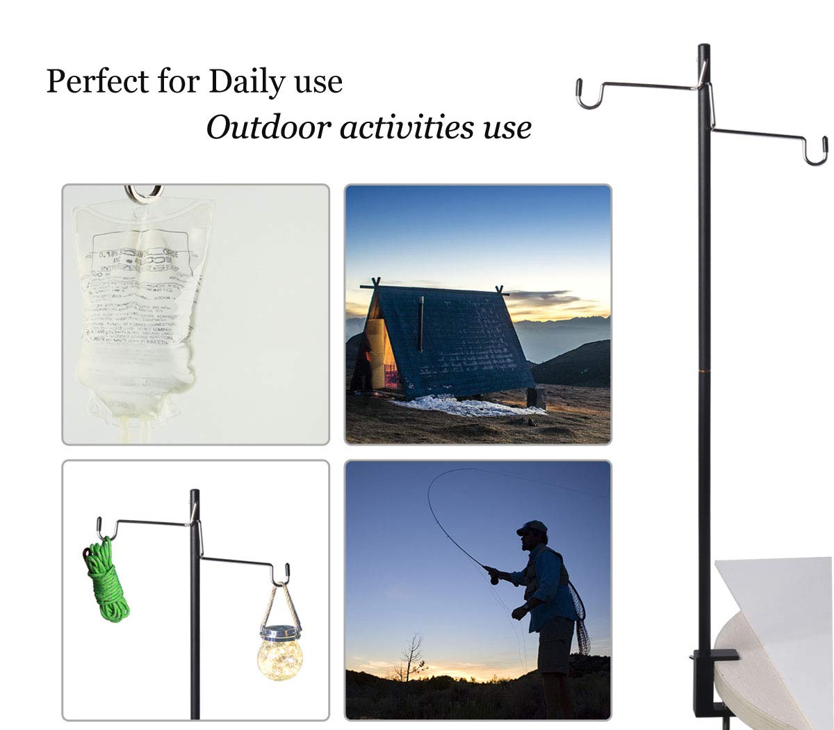 HIKEMAN Folding Lantern Stand Pole Portable Lamp Stand Hook Collapasible Light Stand Holder for Camping Fishing Picnic BBQ Outdoor Activities (Black)